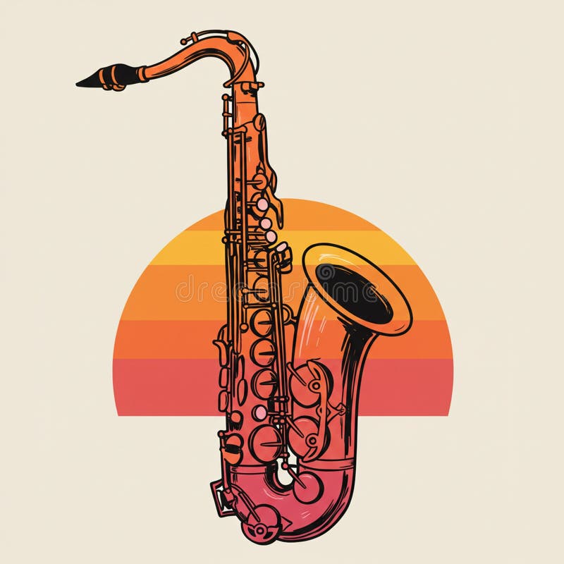 A Stylized Saxophone is Depicted with Vibrant Orange and Reddish Hues ...