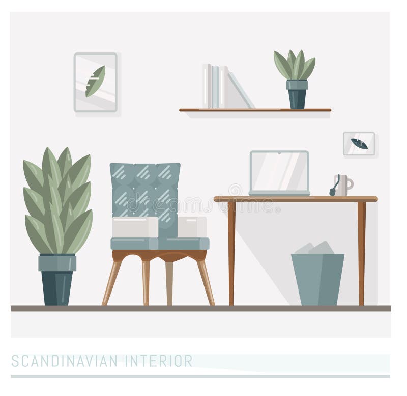 Scandinavian Interrior - Flat Style Vector Illustration in White Colors ...