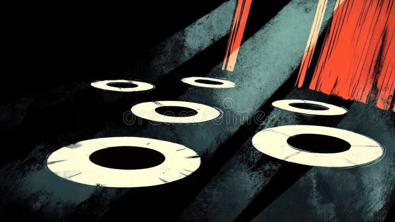 A Stylized Scene Featuring Circular Shapes and Dramatic Lighting ...