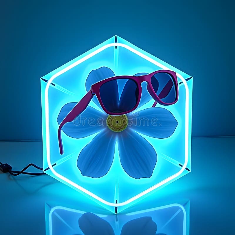 Neon Glow: Electric Cyan Flower and Prism Shine with Stylish Sunglasses ...