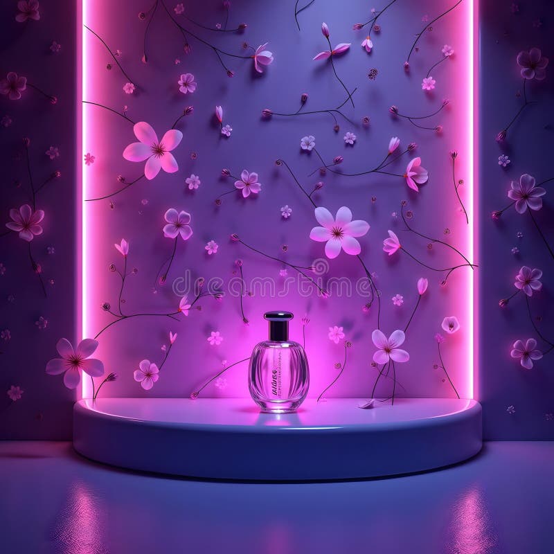 Enchanting Floral Glow: Neon-Lit Perfume Elegance Stock Illustration ...