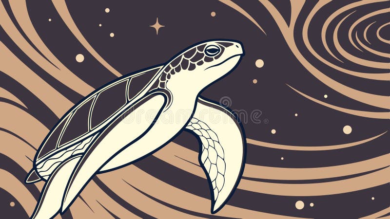 Stylized Sea Turtle in Dynamic Swirling Ocean Currents, Vector Design ...