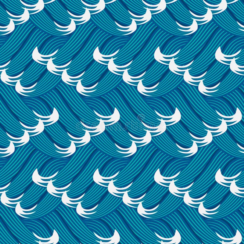 Stylized Sea Waves Seamless Pattern Stock Vector - Illustration of ...