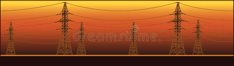Panoramic High Voltage Power Lines Stock Vector - Illustration of ...