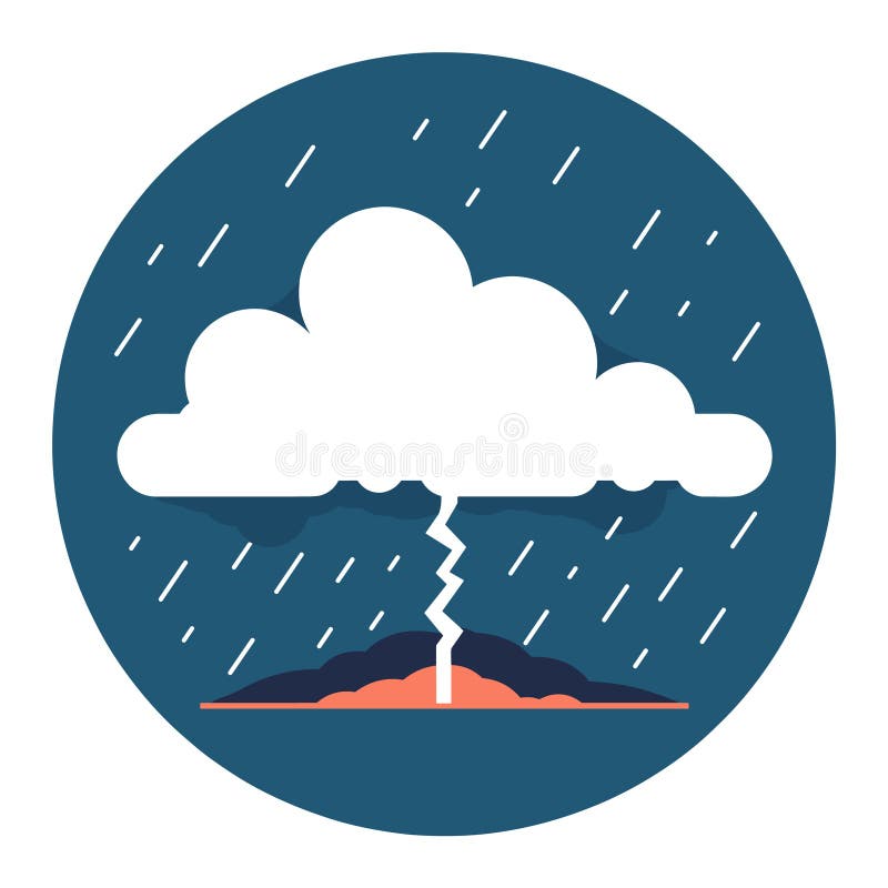Stylized Severe Weather with Lightning Bolt Striking Ground from Storm Cloud. Flat Design of ...