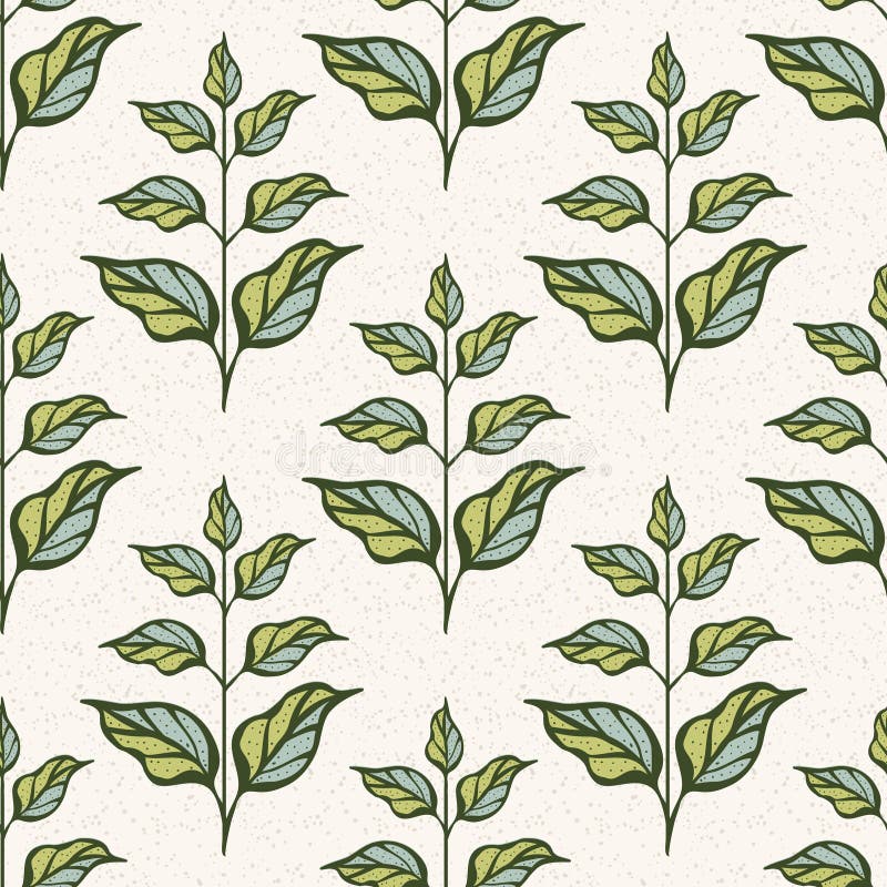 Stylized Shape Leaf on Stems Seamless Vector Pattern Background. Green ...