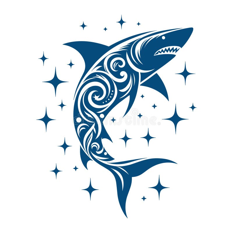 Stylized Shark Illustration Featuring Dynamic Lines and Starry Patterns ...