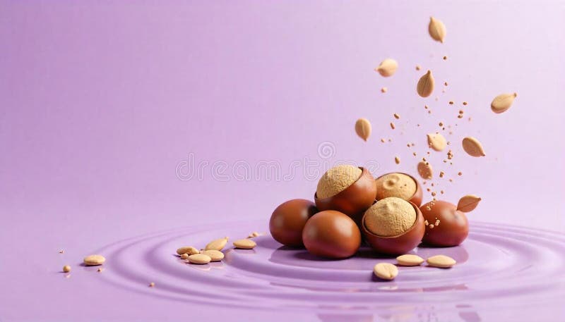 Stylized Shea Nuts and Seeds Against a Lavender Background Stock ...