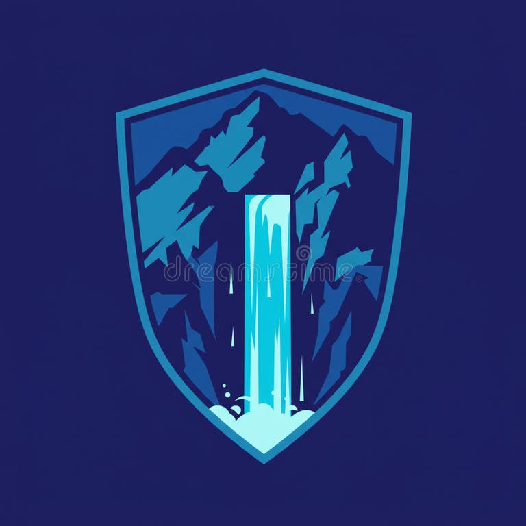A Stylized, Shield-shaped Emblem Features a Waterfall Cascading Down ...