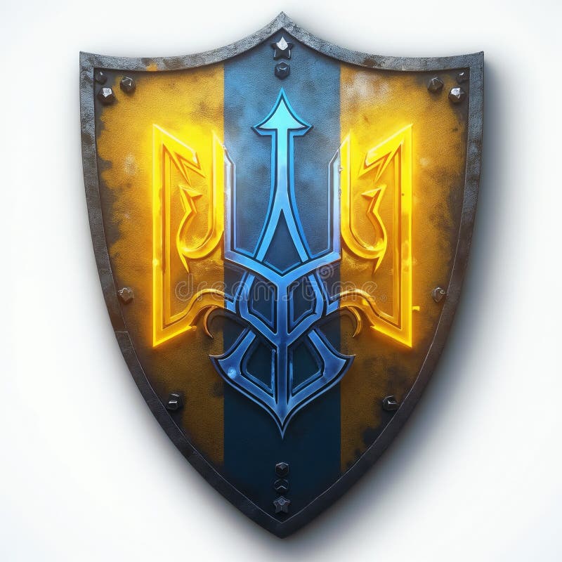 Stylized Shield with Ukrainian Trident and National Colors Stock ...