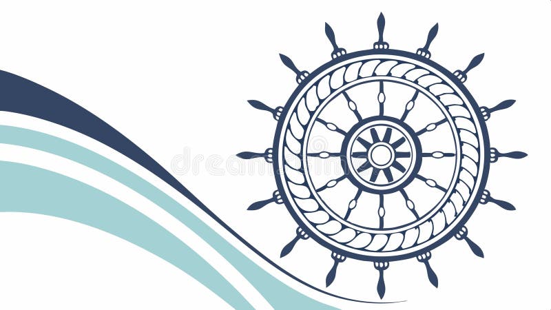 Stylized Ship Wheel Graphic with Flowing Waves Design Element for ...