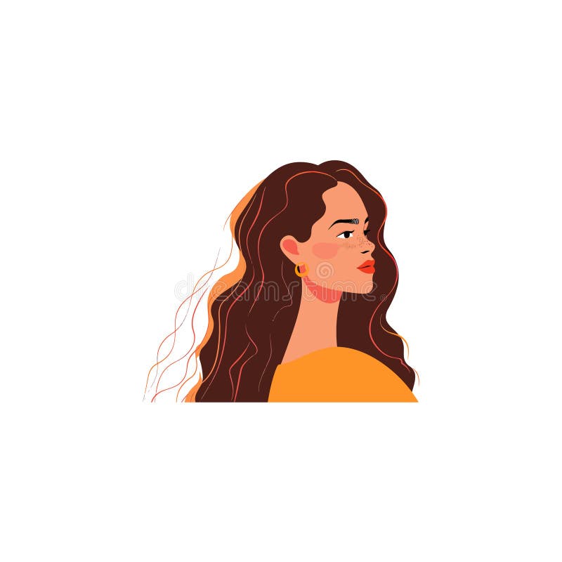 Stylized Side Profile of Woman with Long Hair. Vector Illustration ...