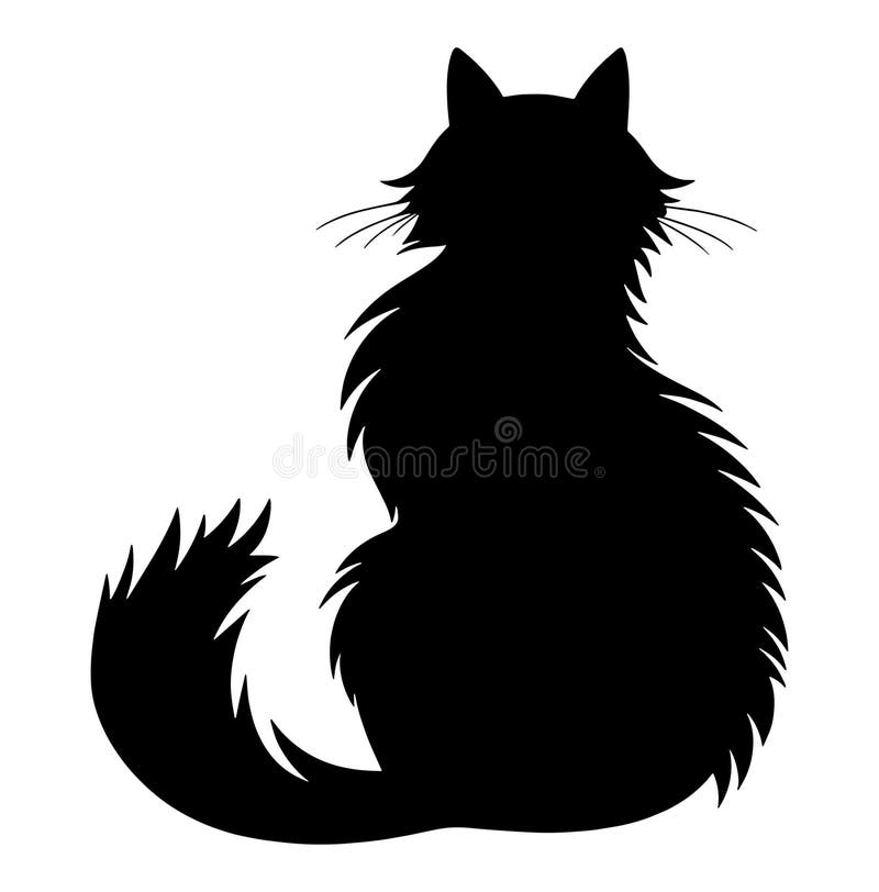 Stylized Fluffy Cat Silhouette Stock Vector - Illustration of contour ...