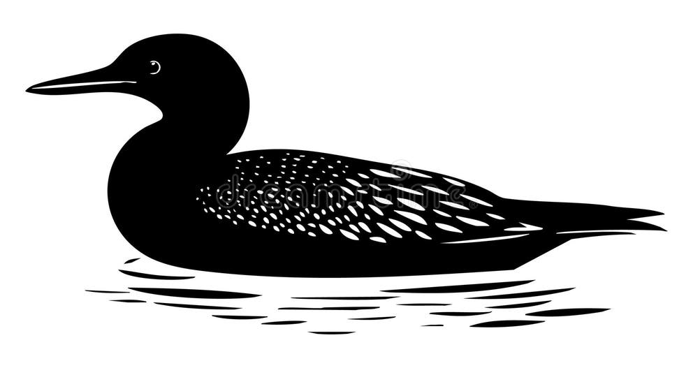 A Stylized Silhouette of a Loon Swimming on Water, Showcasing Its ...