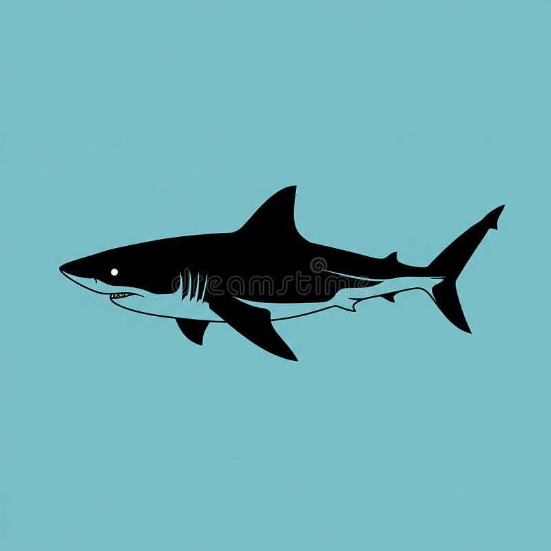 Stylized Silhouette of a Shark Against a Solid Light Blue Background ...