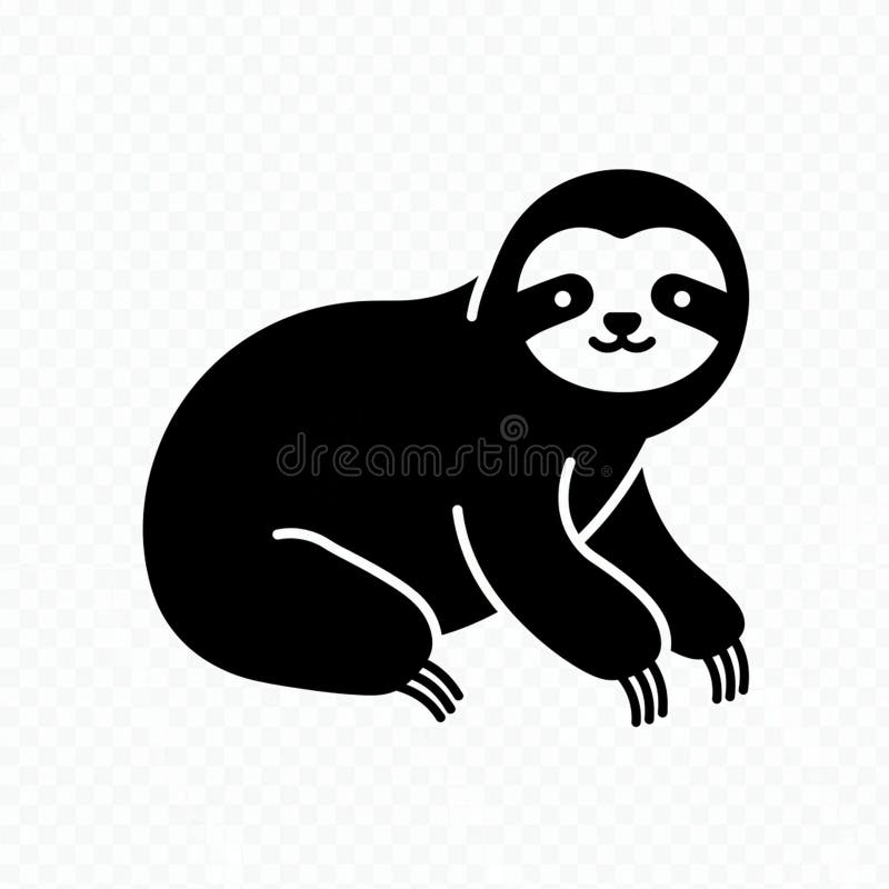 Stylized Silhouette of a Sloth in a Simple Black and White Vector ...