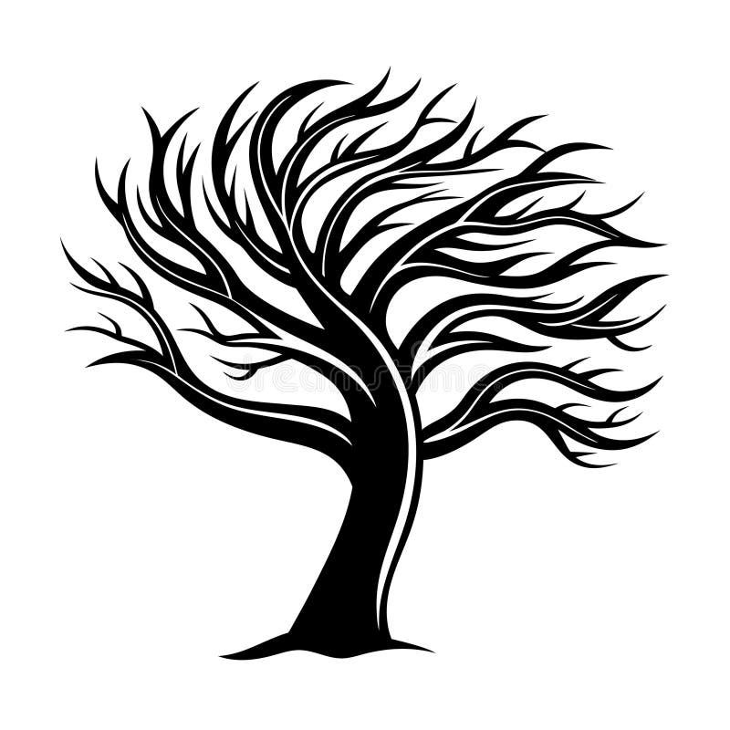 Stylized Silhouette of a Tree with Bare Branches on White Background ...