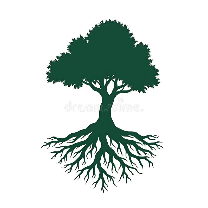 A Stylized Silhouette of a Tree with a Complex Root System Stock ...