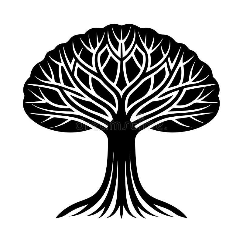 Stylized Silhouette Tree Vector Illustration: Roots, Trunk, Branches ...