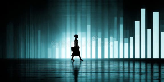 Stylized Silhouette Walking through a Light Tunnel Formed by Bar Chart ...