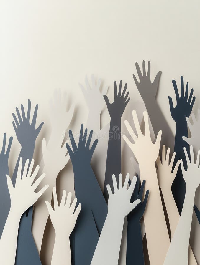 Stylized Silhouettes of Raised Hands in Unity Against a Minimalistic ...