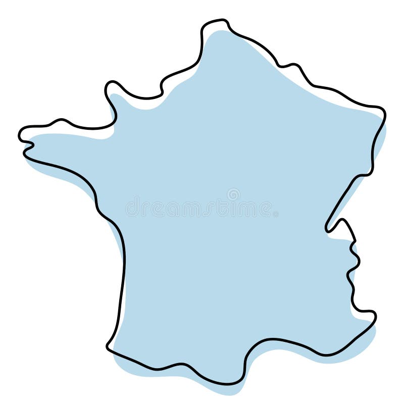 Stylized Simple Outline Map of France Icon. Blue Sketch Map of France ...