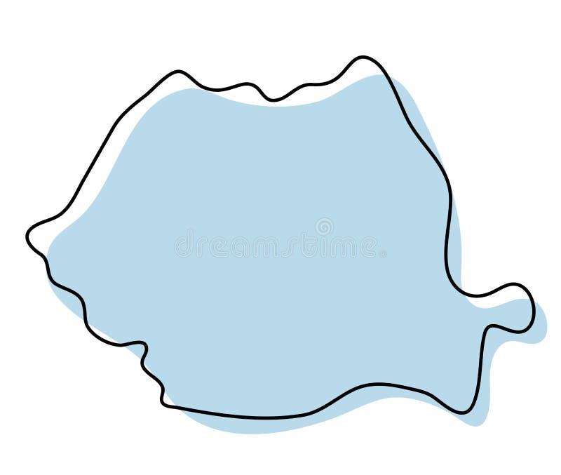 Stylized Simple Outline Map of Romania Icon. Blue Sketch Map of Romania ...