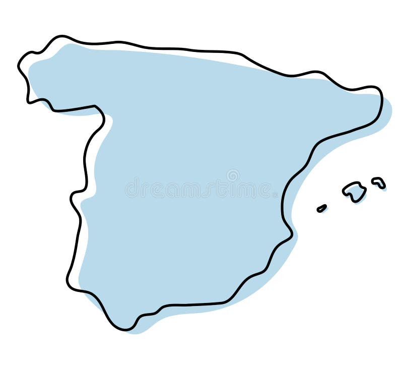 Stylized Simple Outline Map of Spain Icon. Blue Sketch Map of Spain ...