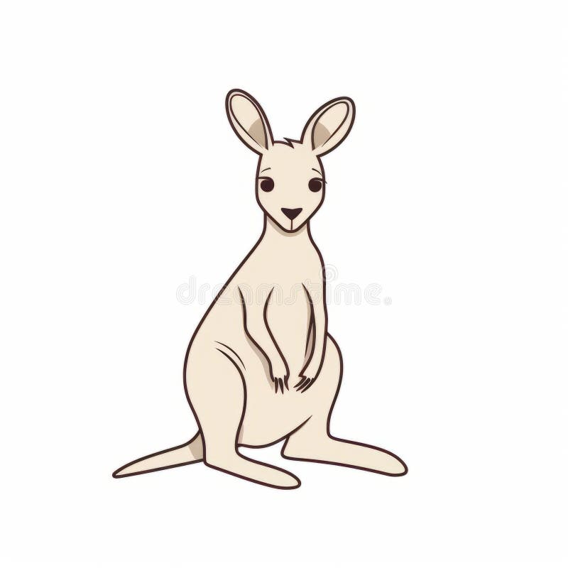 Minimalistic Kangaroo Cartoon Doodle on White Background Stock ...