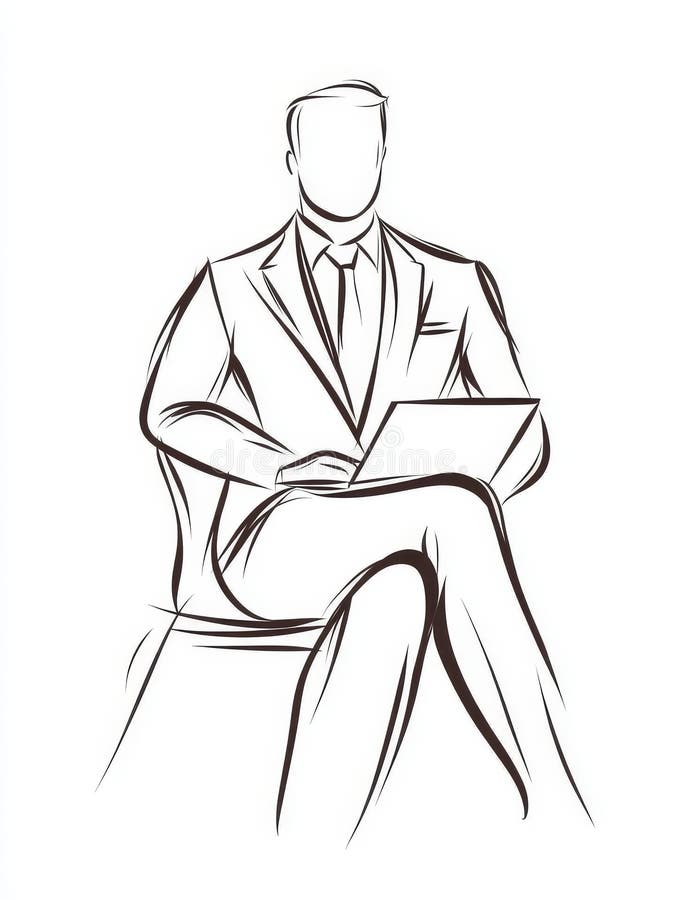 Stylized Sketch of Businessman Working on Laptop Representing ...
