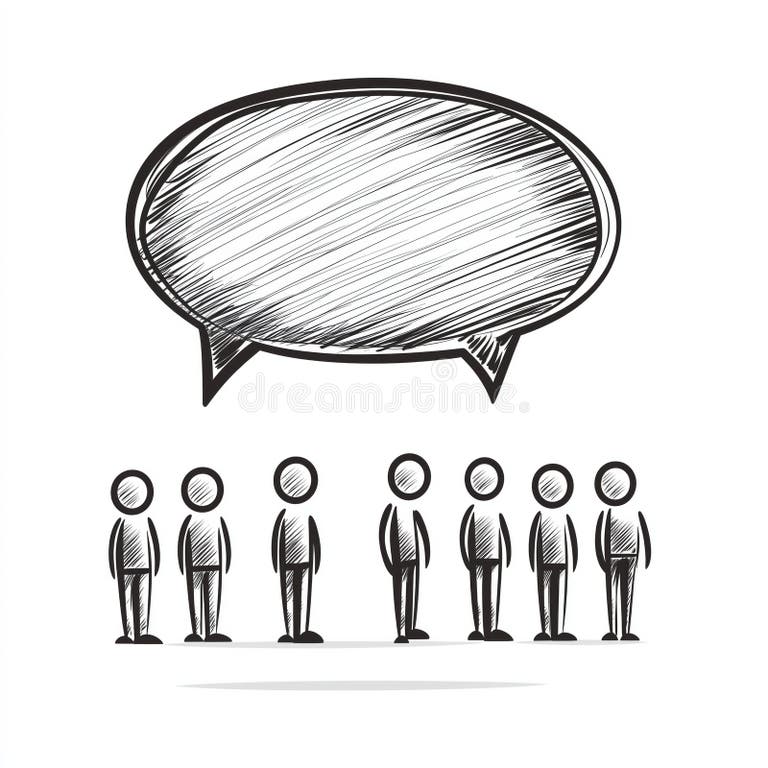 Stylized Sketch of Diverse Team Communicating with Speech Bubble Stock ...