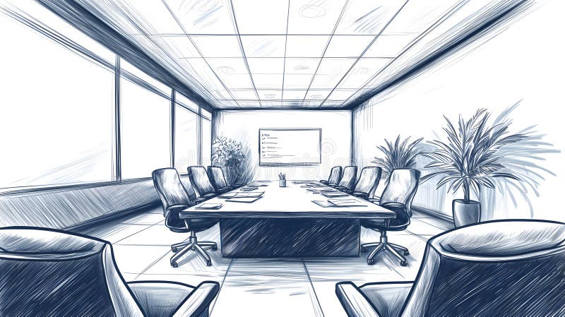 Stylized Sketch of a Modern Conference Room Setup. Stock Illustration - Illustration of ...