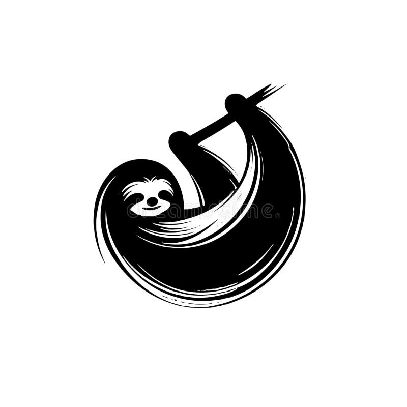 Stylized Sloth Smiling, Hanging from Branch, Representing Relaxation ...