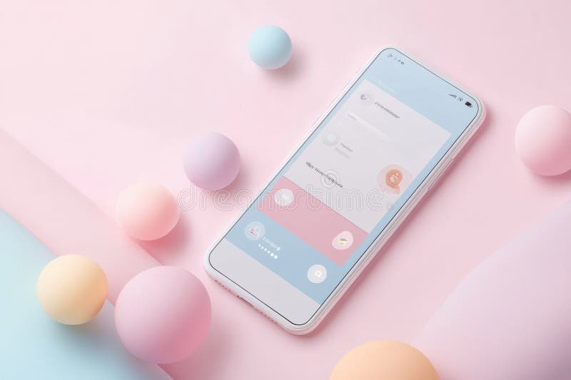 Stylized Smartphone Display with Pastel Colors and Social Media ...