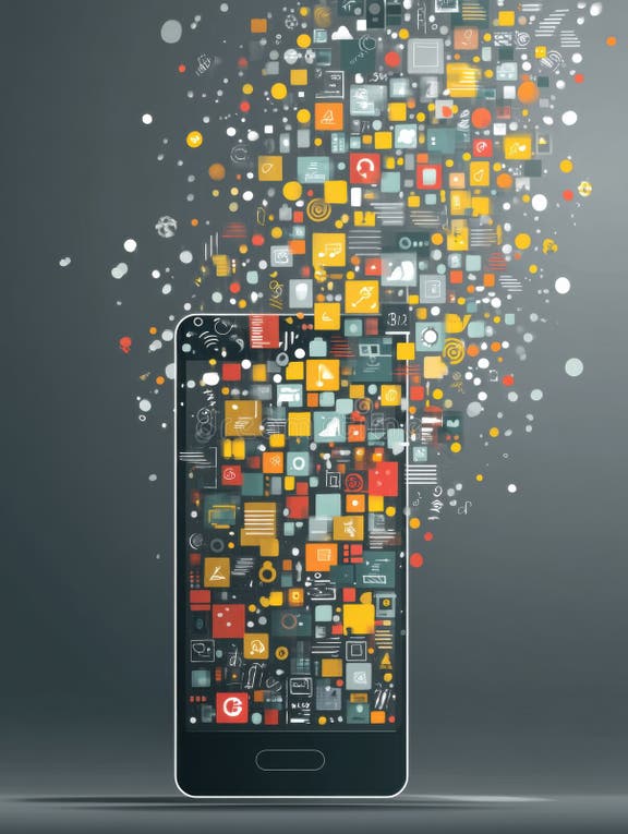 Stylized Smartphone Bursts with Colorful Icons and Notifications ...