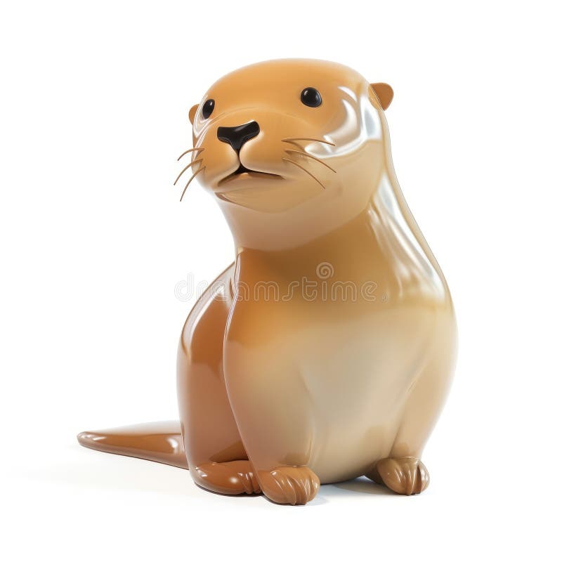 Adorable 3D Rendered Otter Figurine, Sitting Pose, Shiny Brown Stock ...