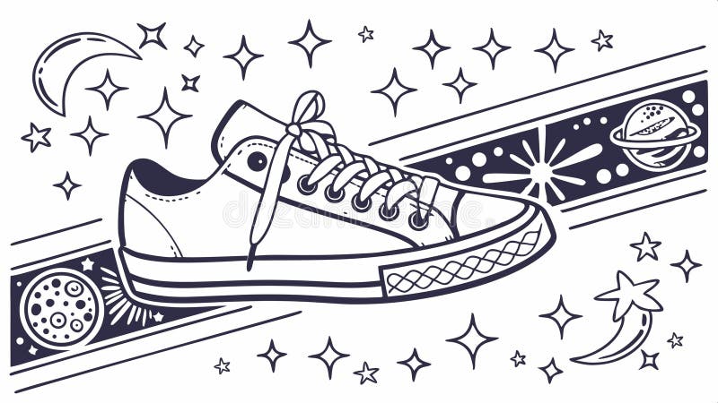 Stylized Sneakers or Shoe with Stars and Dynamic Path Vector Design ...