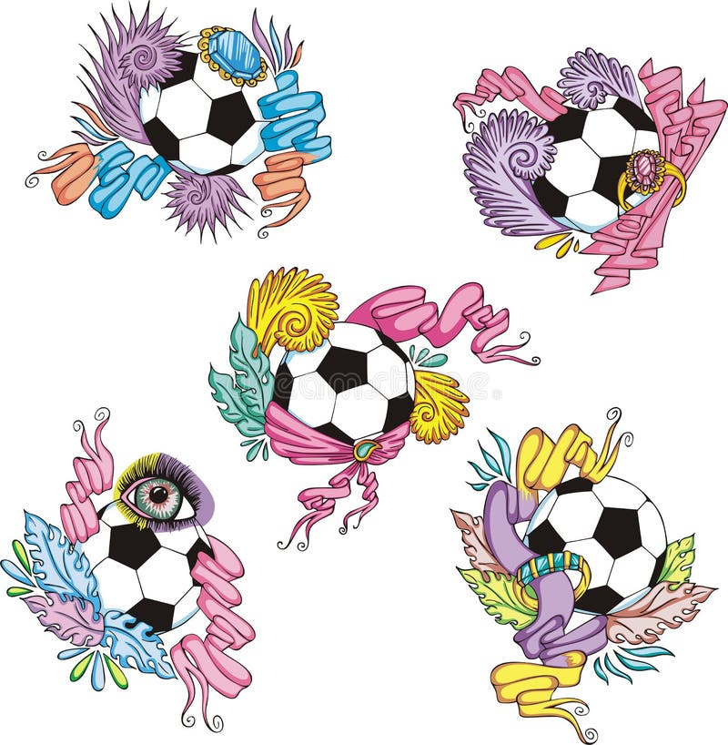 Stylized Soccer Balls with Ribbons Stock Vector - Illustration of ...
