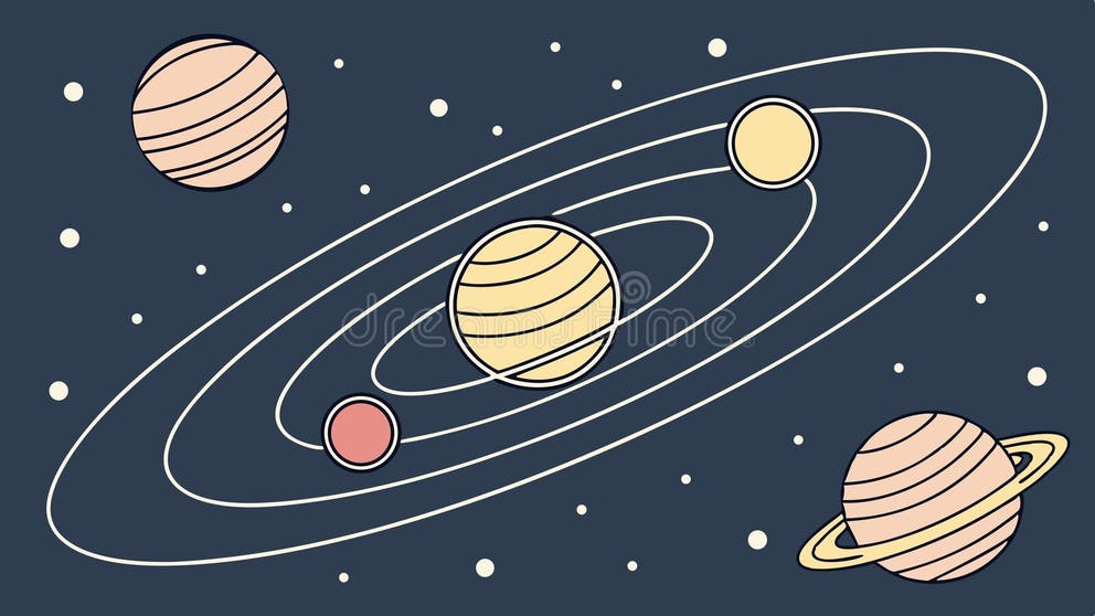 Stylized Solar System Planets Orbiting, Space Exploration, Vector ...