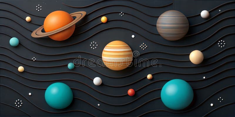 A Stylized Solar System with Planets and Rings, Featuring Vibrant ...