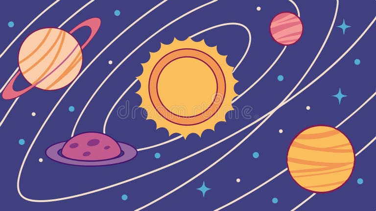 Stylized Solar System with Sun and Orbiting Planets. Space Vector ...
