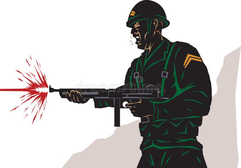 Soldier Firing a Machine Gun Stock Vector - Illustration of retro ...