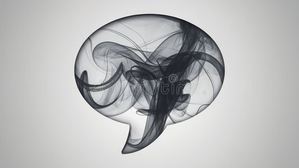 A Stylized Speech Bubble Formed from Swirling Black Smoke on a Light ...