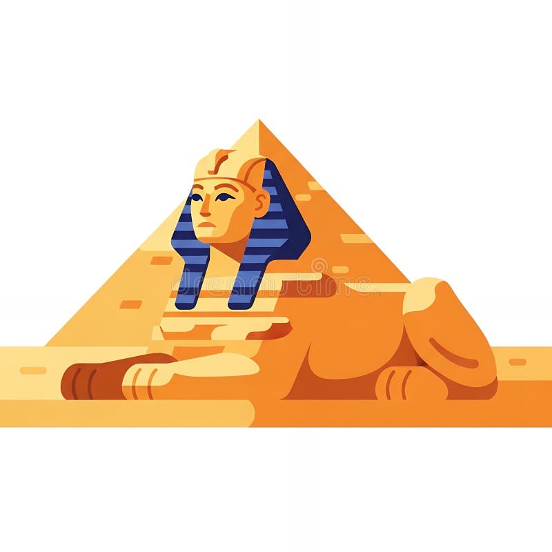 Stylized Sphinx Illustration with Pyramid Background, Egyptian ...
