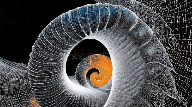A Stylized Spiral Shell Design with Intricate Patterns and Glowing ...