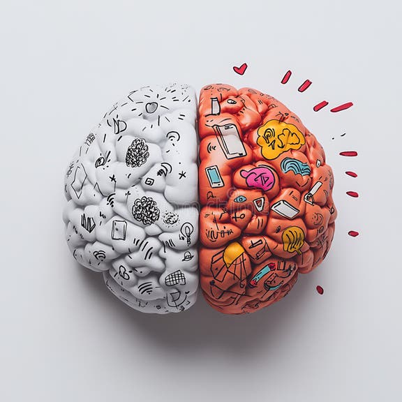 A Stylized, Split-brain Model Featuring Contrasting Designs. the Left ...