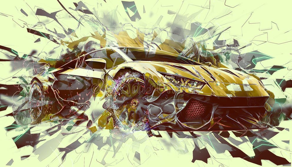 A Stylized Sports Car Surrounded by Thousands of Flying Splinters Stock ...