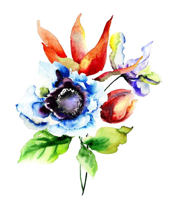 Stylized spring flowers stock illustration. Illustration of painting ...
