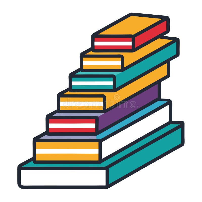 Stack of Colorful Books Arranged in a Step-like Structure Illustration ...