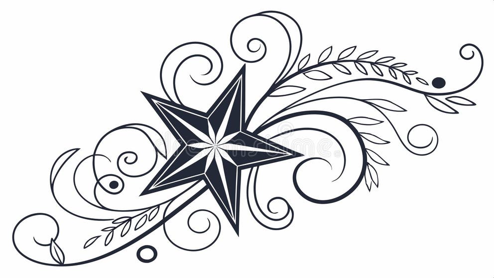 Stylized Star with Swirling Decorative Elements, Dynamic Design Vector ...